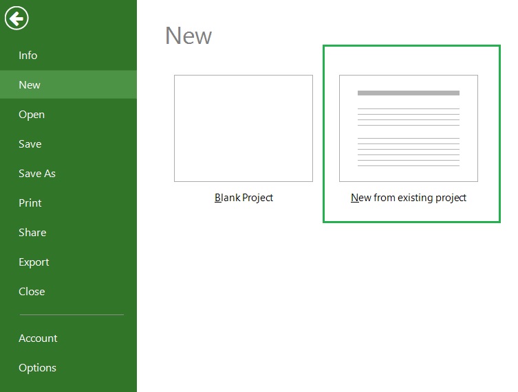 New from Existing Project – Project Plan 365 New from Existing Project – Project Plan 365