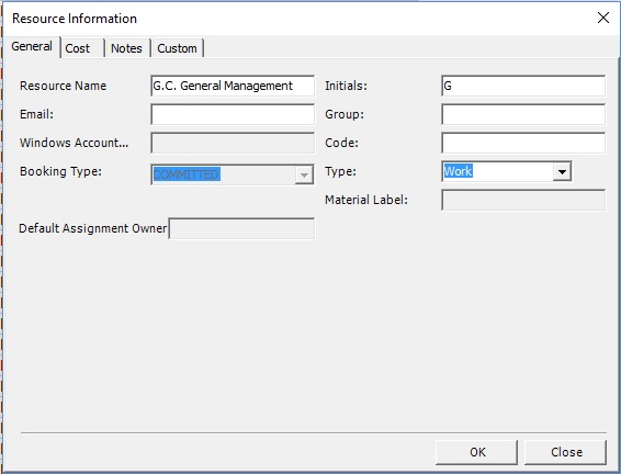 Resource Information – Project Plan 365