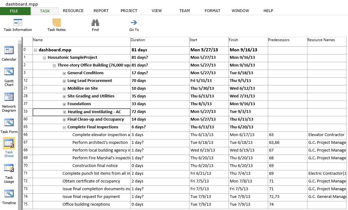 Dashboard – Project Plan 365