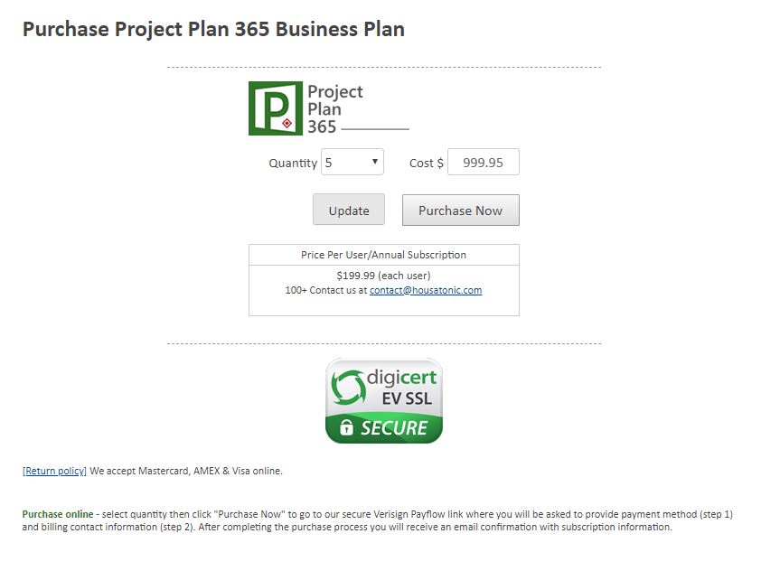 Purchase Business Subscription – Project Plan 365