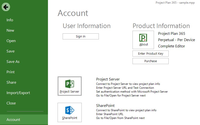 Open from Project Server – Project Plan 365