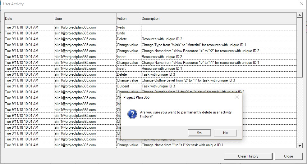 User Activity – Project Plan 365
