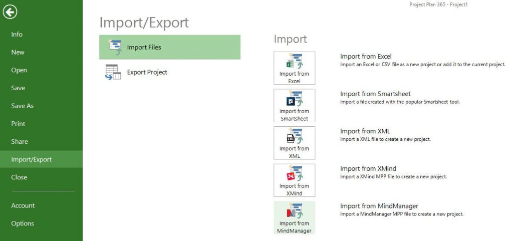 Import from MindManager – Project Plan 365