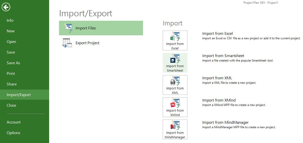 Import from Smartsheet – Project Plan 365