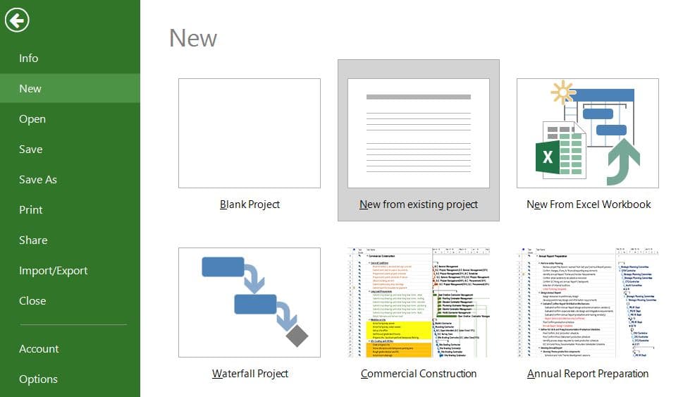 New From Existing Project Project Plan 365