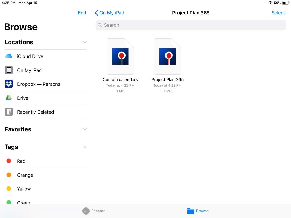 Working with Files app on iOS – Project Plan 365