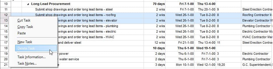Delete multiple tasks – Project Plan 365