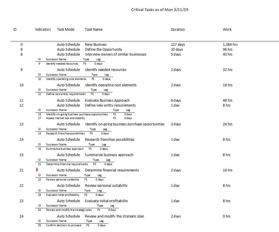 Critical Tasks Report – Project Plan 365
