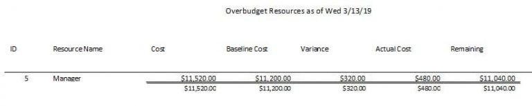 Overbudget Resources Report - Project Plan 365
