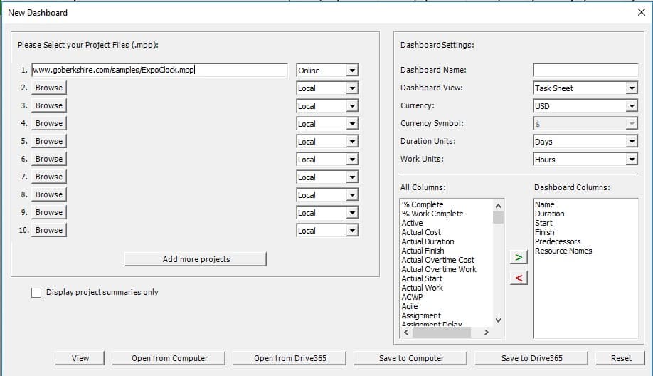 Dashboard – Project Plan 365