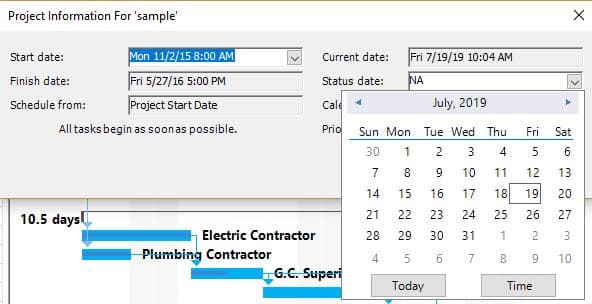 Set Status Date – Project Plan 365