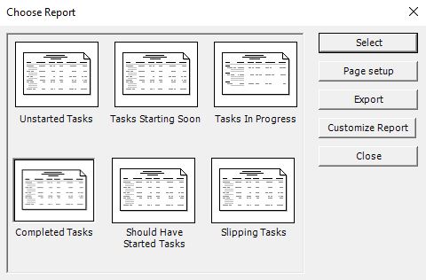 Completed Tasks Report – Project Plan 365