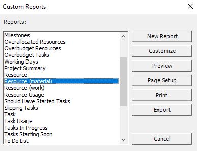 Resource Material Report – Project Plan 365