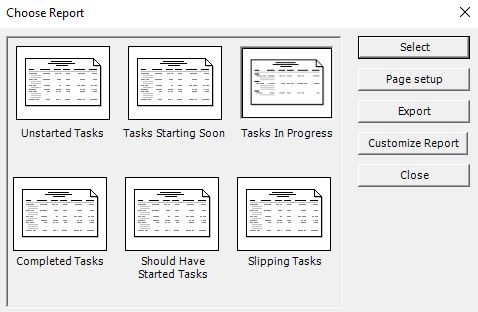 Tasks in Progress Report – Project Plan 365