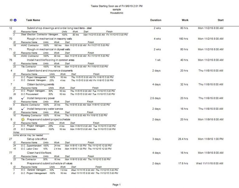 Tasks Starting Soon Report - Project Plan 365
