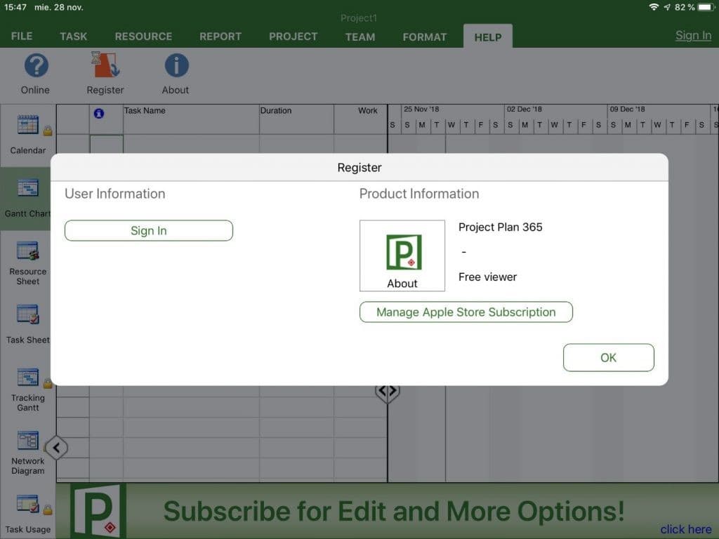 App Store iOS – Activate subscription – Project Plan 365