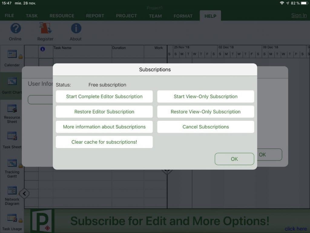 App Store iOS – Activate subscription – Project Plan 365