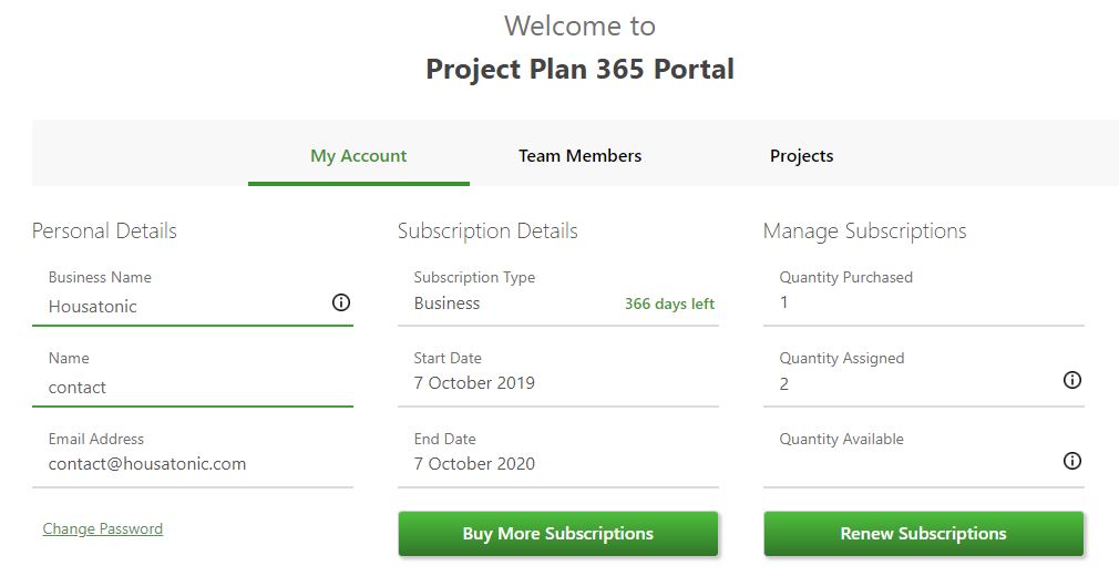 Purchase Business Subscription – Project Plan 365
