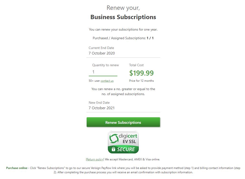 Renew Business Subscription – Project Plan 365