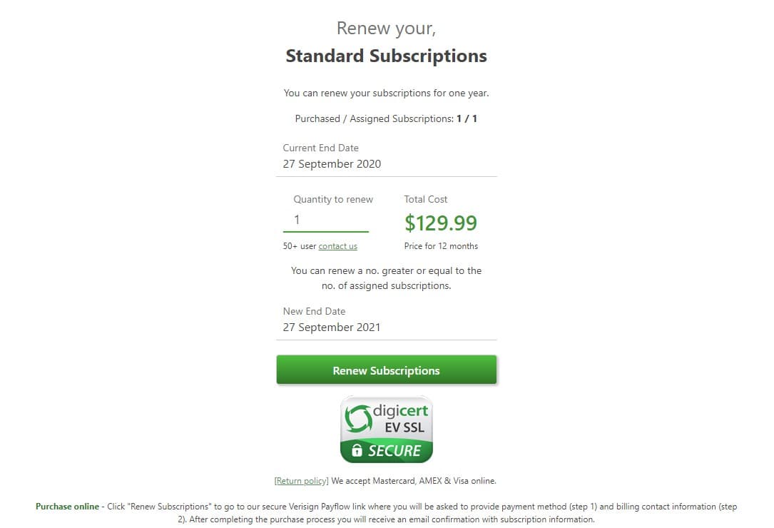 Renew Standard Subscription – Project Plan 365