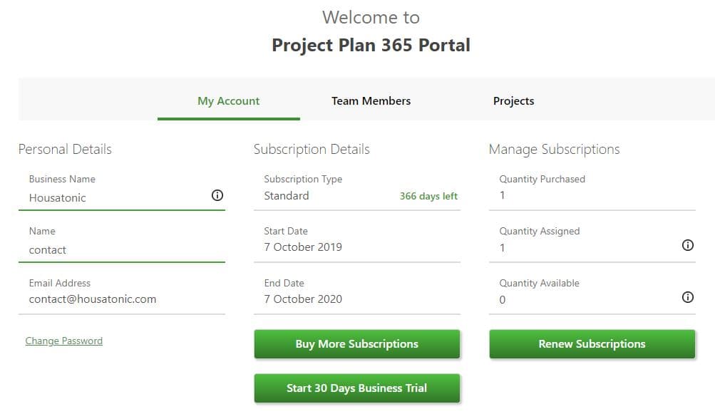 Renew Standard Subscription – Project Plan 365