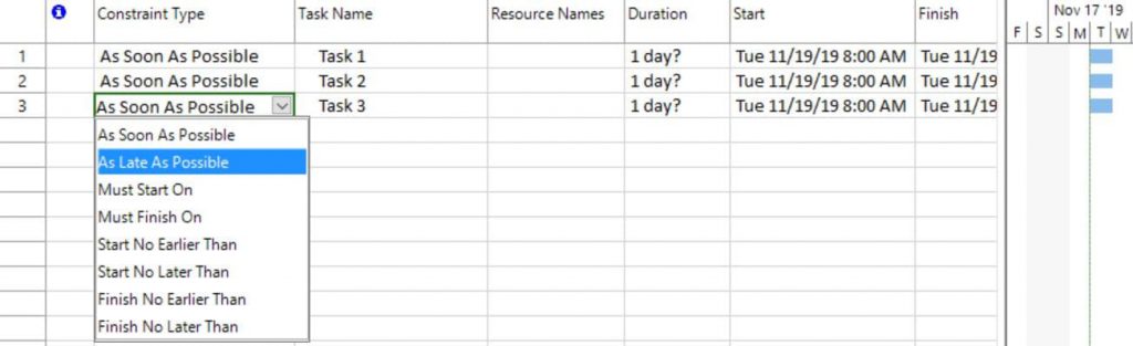 Apply Constraints - Project Plan 365