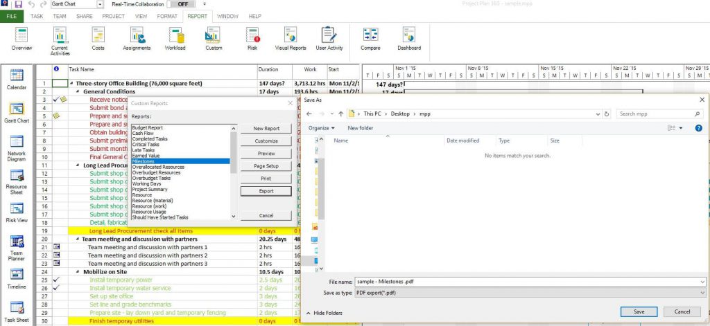 Export to Word – Project Plan 365