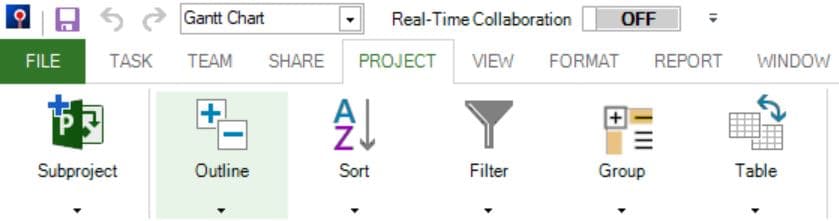 View Outline Levels – Project Plan 365