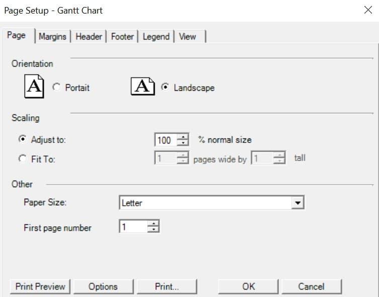 Page Setup – Project Plan 365