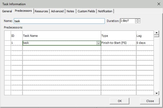 Task Information – Project Plan 365