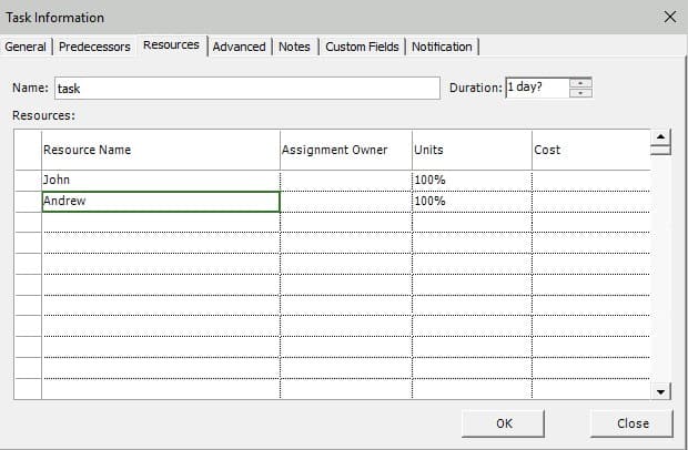 Task Information – Project Plan 365
