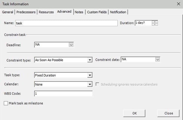 Task Information – Project Plan 365