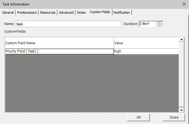 Task Information – Project Plan 365