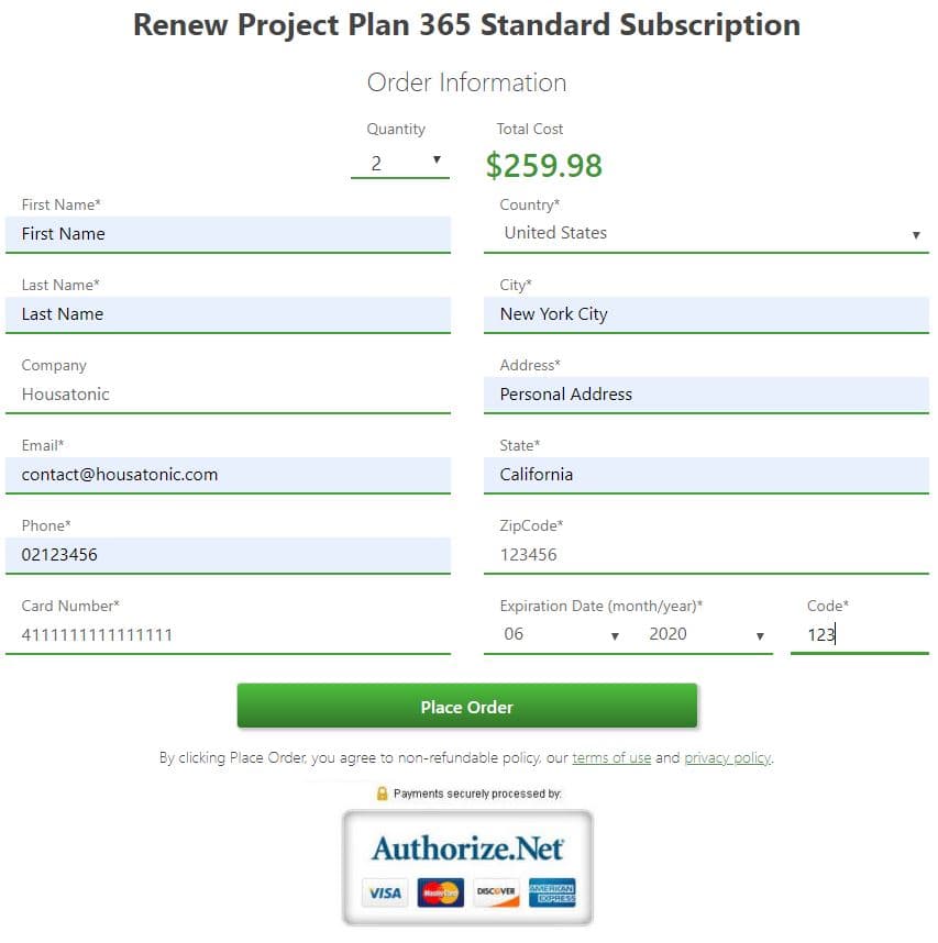 Renew Standard Subscription – Project Plan 365