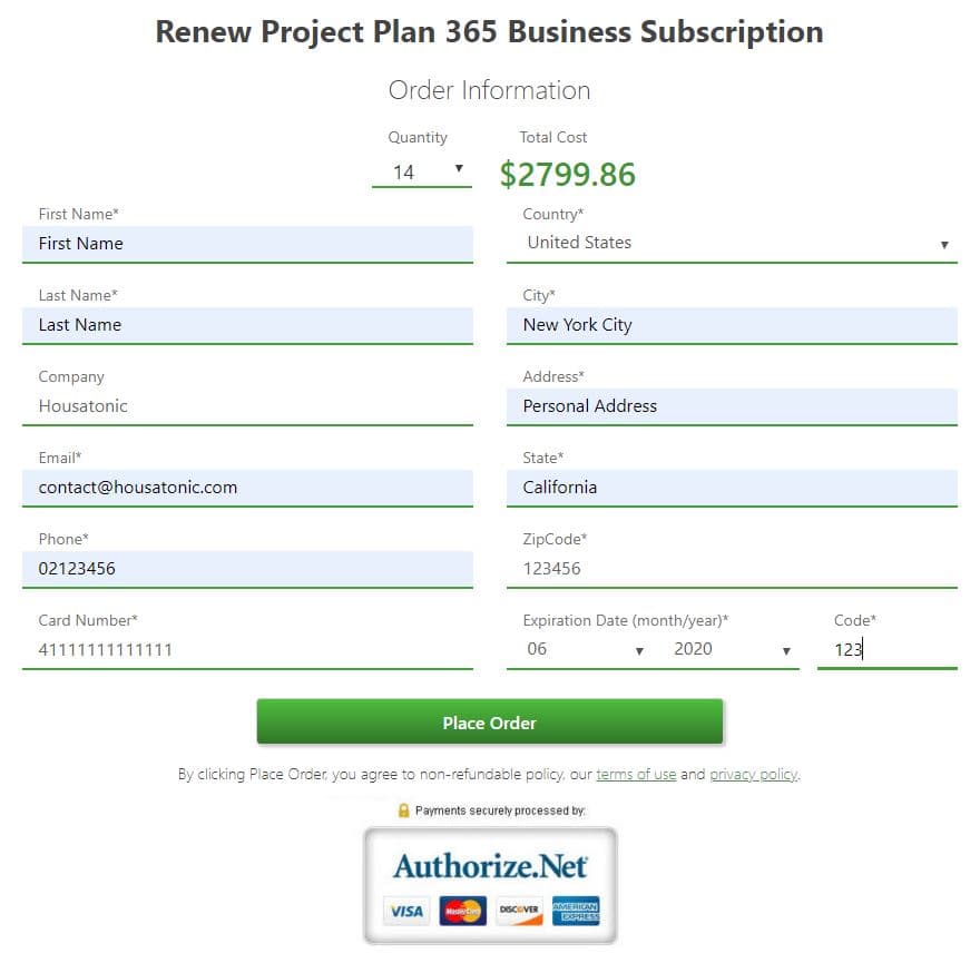 Renew Business Subscription – Project Plan 365
