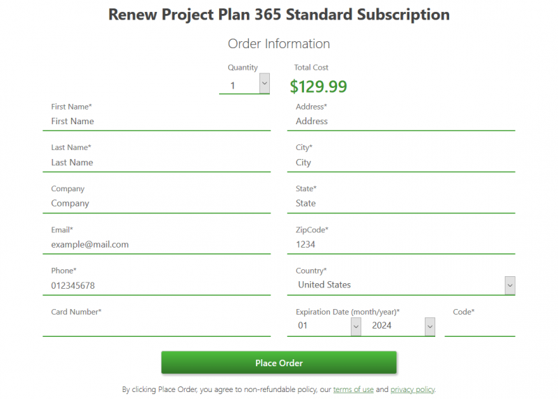 Renew Standard Subscription – Project Plan 365