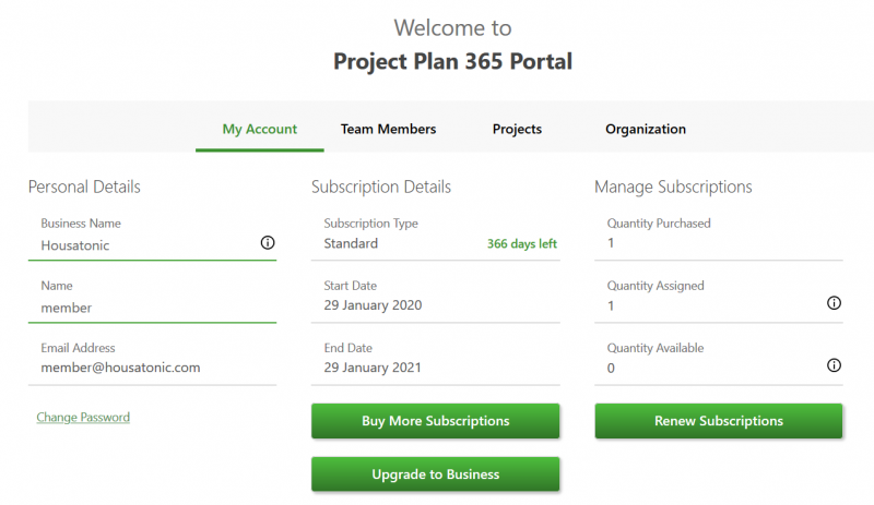 Renew Standard Subscription – Project Plan 365