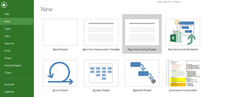 New from Existing Project – Project Plan 365
