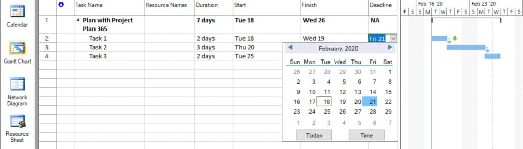 Lesson 3: Task Deadline - Project Plan 365
