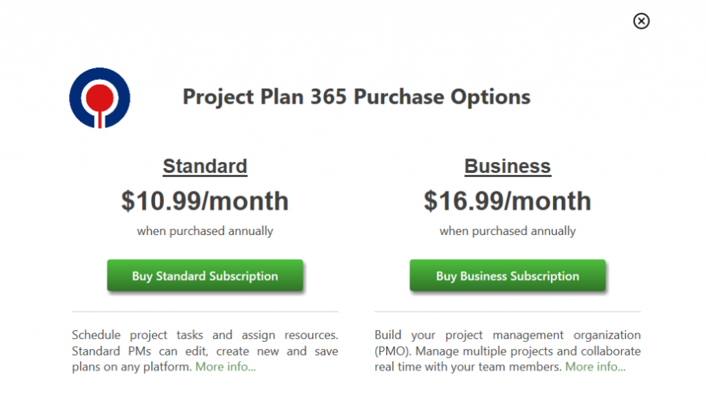 Purchase Business Subscription – Project Plan 365