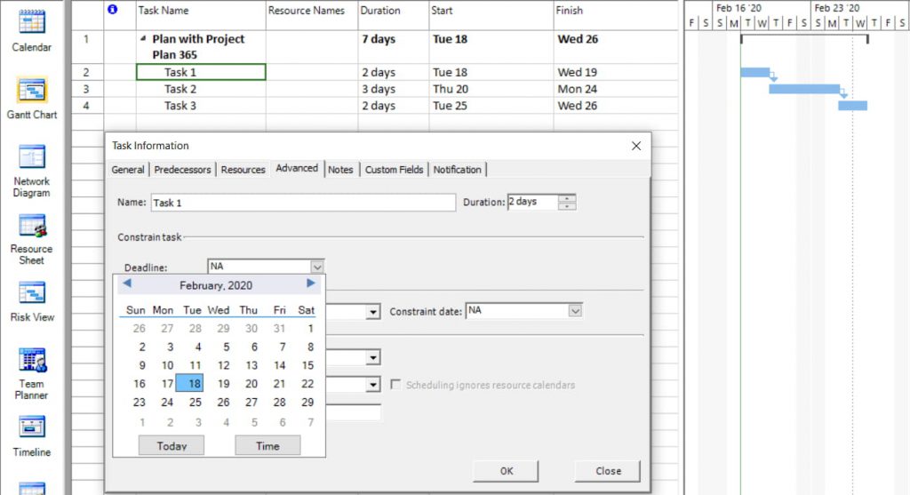 Lesson 3: Task Deadline - Project Plan 365