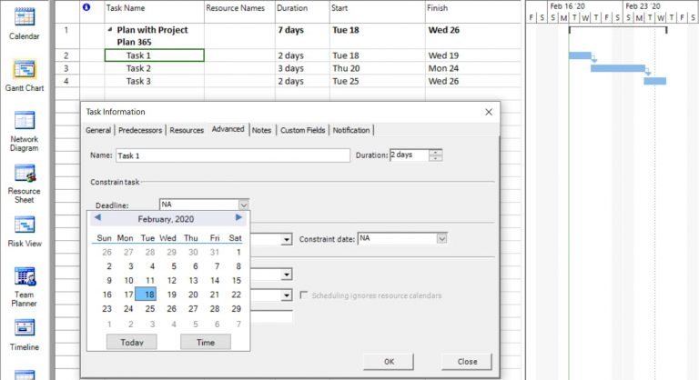 Lesson 3: Task Deadline - Project Plan 365