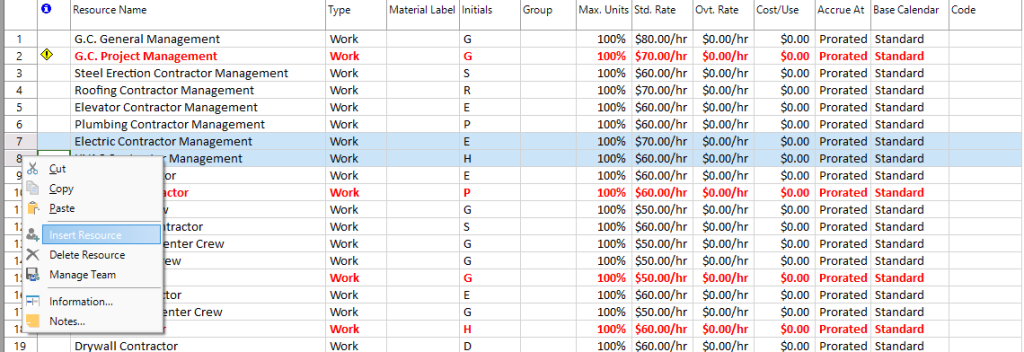 Insert Multiple Resources - Project Plan 365