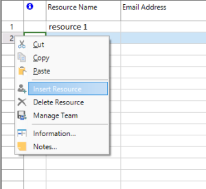 Insert Resource - Project Plan 365