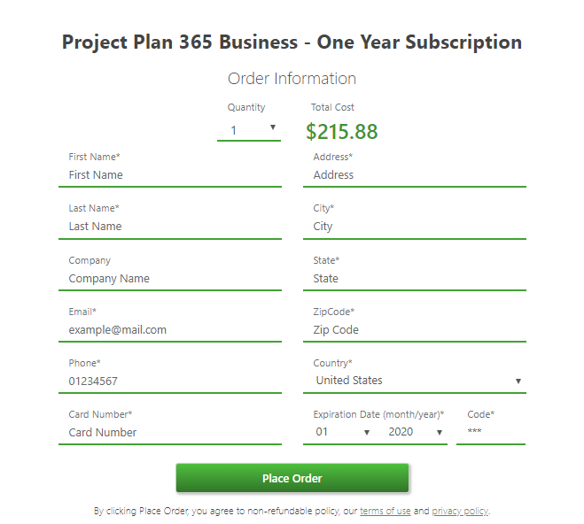 Purchase Business Subscription – Project Plan 365