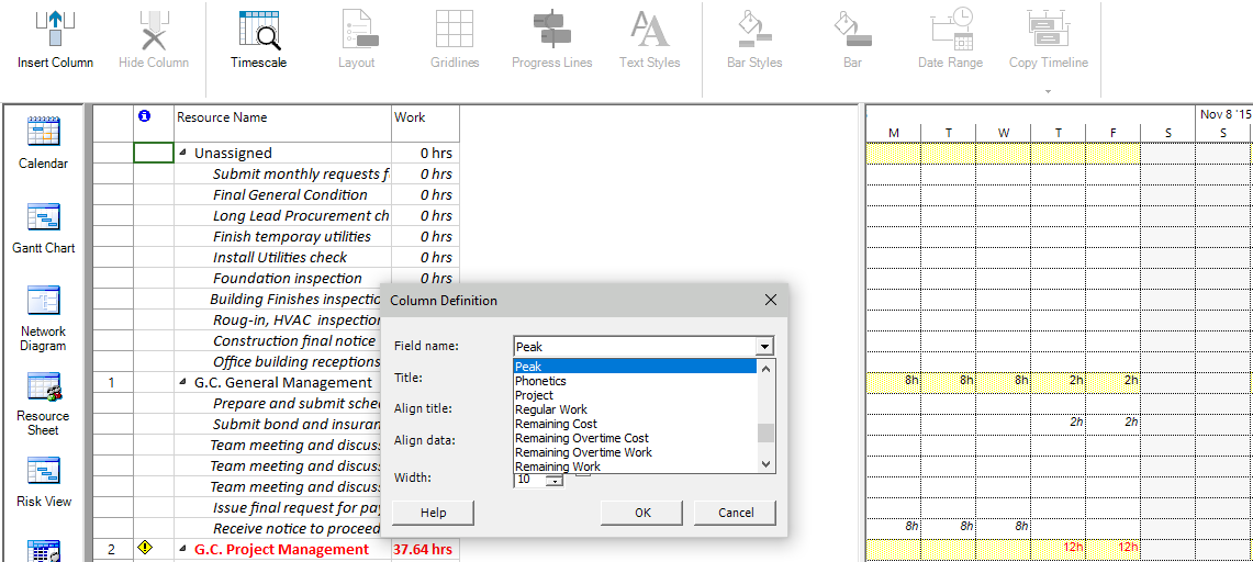 Assignments Peak Units – Project Plan 365