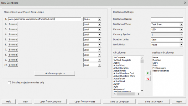 Dashboard – Project Plan 365