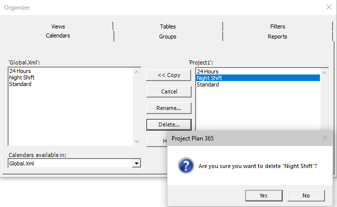 Delete Calendar – Project Plan 365
