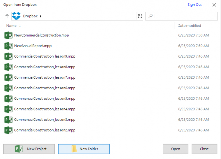Open from Dropbox - Project Plan 365