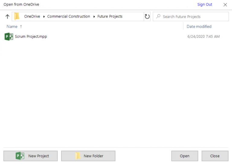 Open from OneDrive – Project Plan 365
